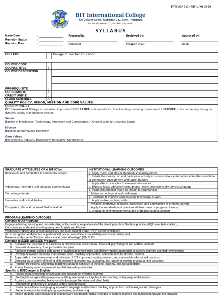 Syllabus New Format | PDF | Learning | Cognition