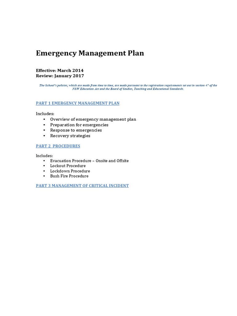 Emergency Management Plan 2016 | PDF | Emergency | Emergency Evacuation
