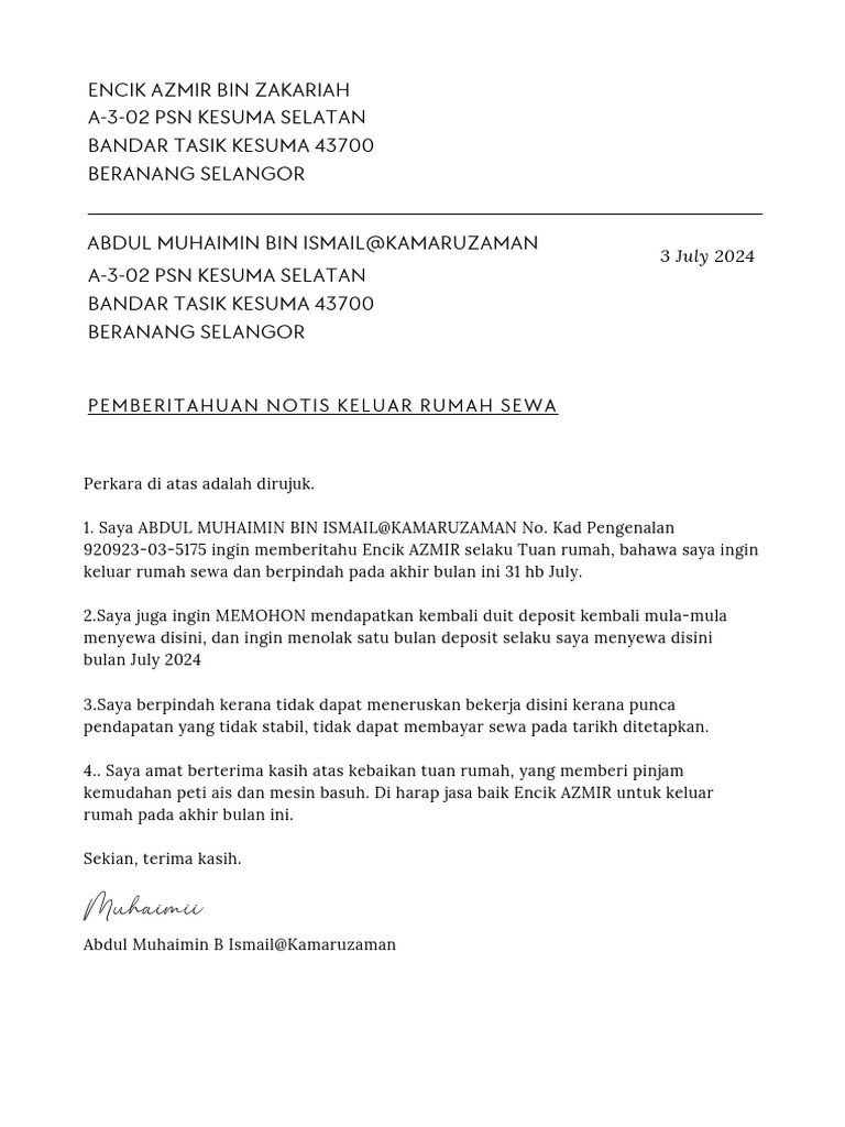 Surat Notis Keluar Rumah | PDF
