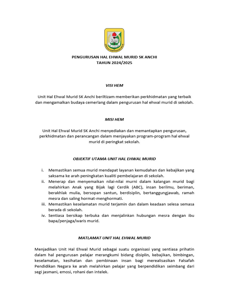 2 Pengurusan Hem SK Anchi Tahun 2024 Terkini | PDF