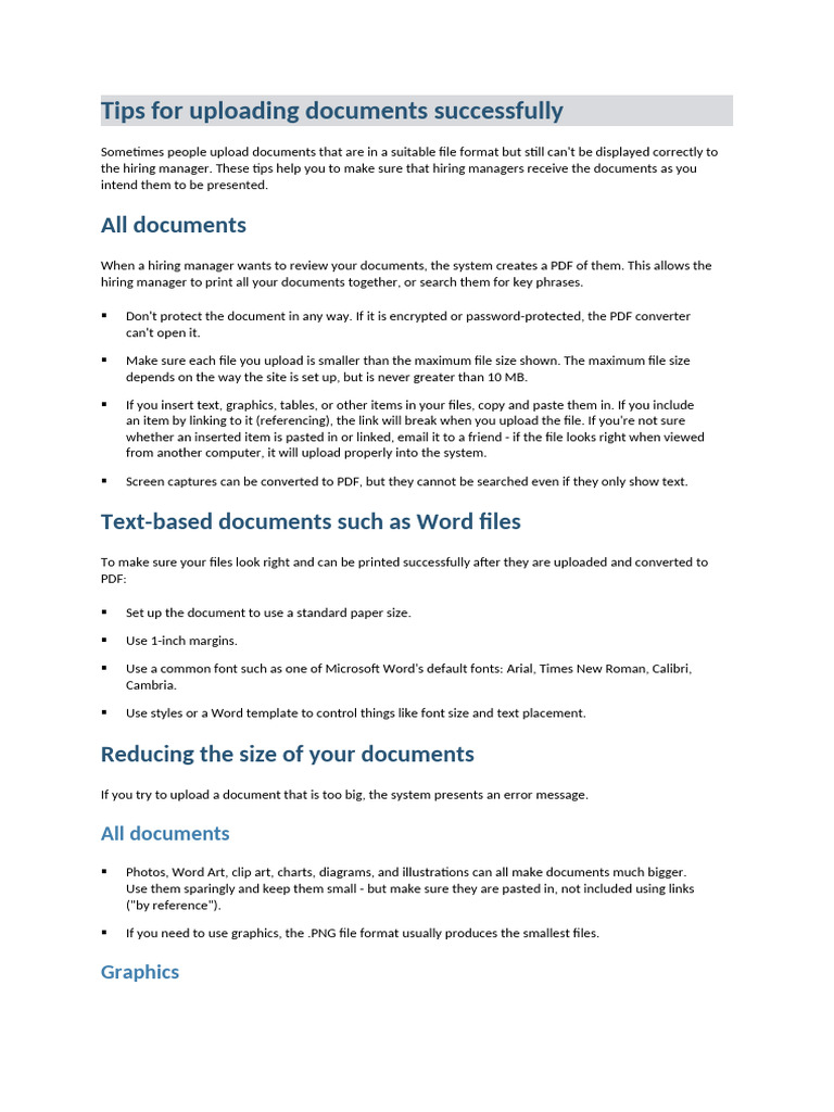 Tips for uploading documents | PDF | Microsoft Word | Computing