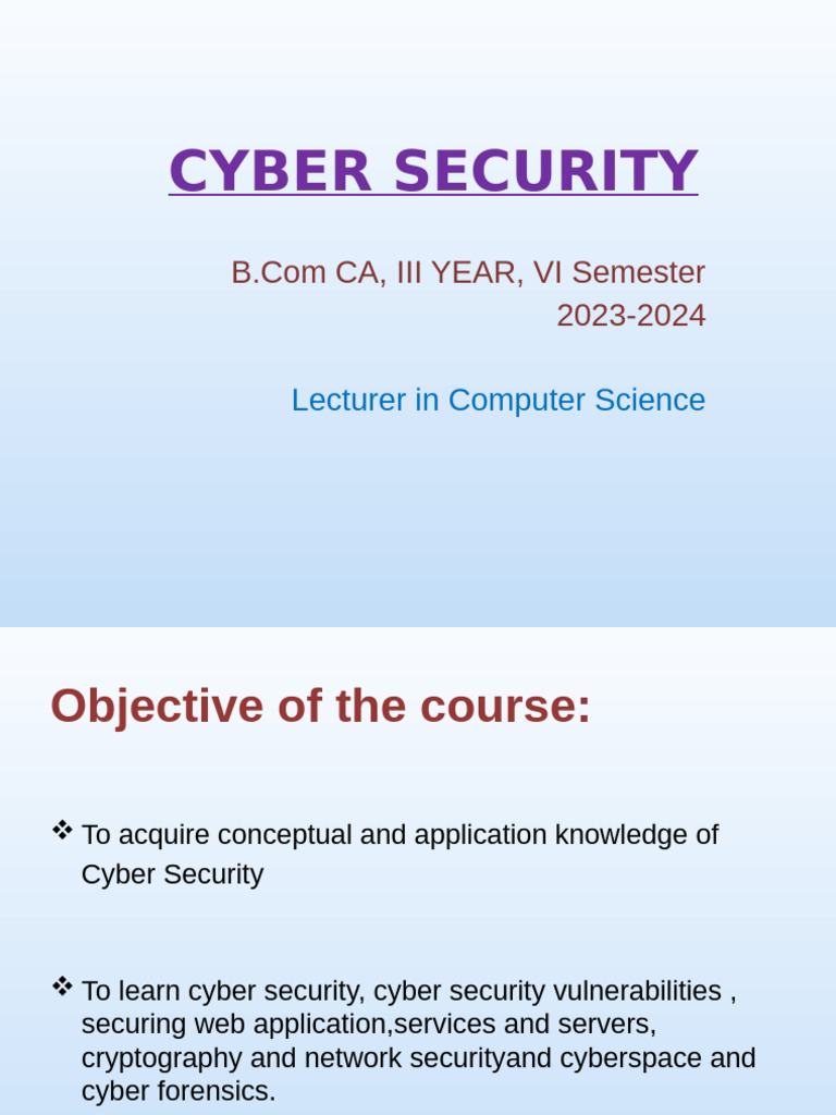 Cyber Security Vi Semester | PDF | Security | Computer Security