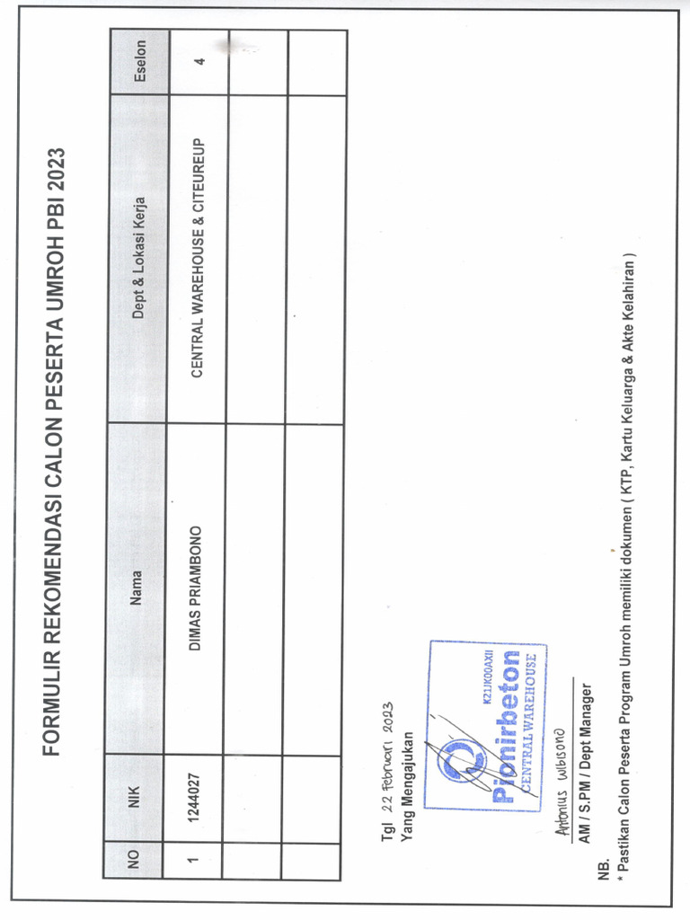 Formulir Rekomendasi Calon Peserta Umroh - CWH | PDF