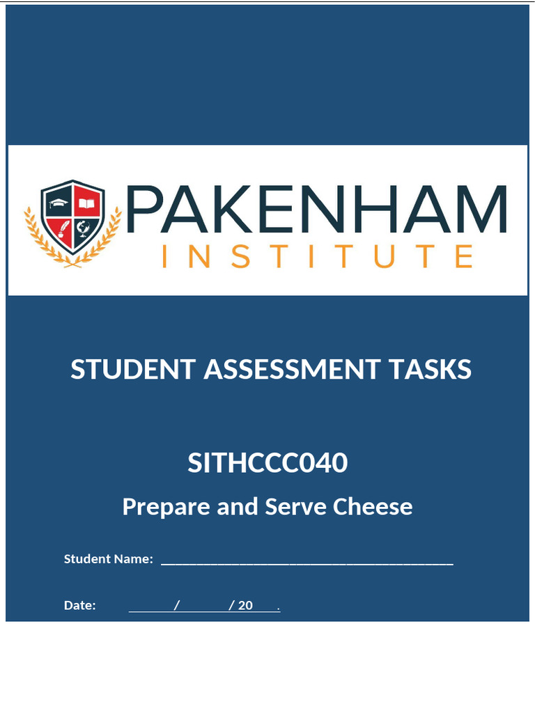 SITHCCC040 Student Assessment Tasks | PDF | Cheesemaking | Cheese