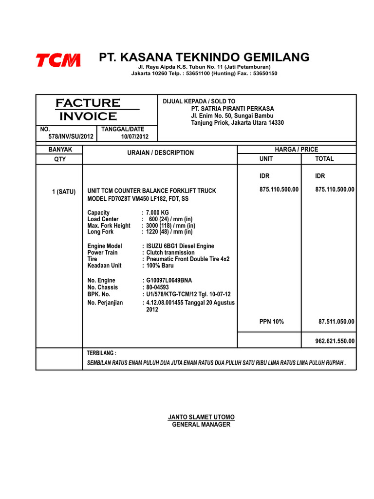 Invoice PT Kasana Teknindo Gemilang TCM | PDF