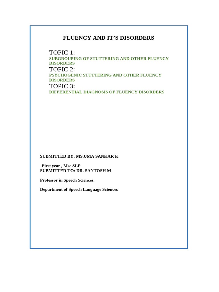 Differential Diagnosis of Fluency 4.1,4.4,4.5 | PDF | Stuttering | Handedness
