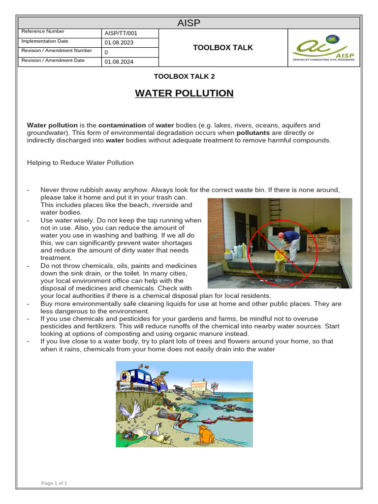 Toolbox Talk 2 - Water Pollution | PDF