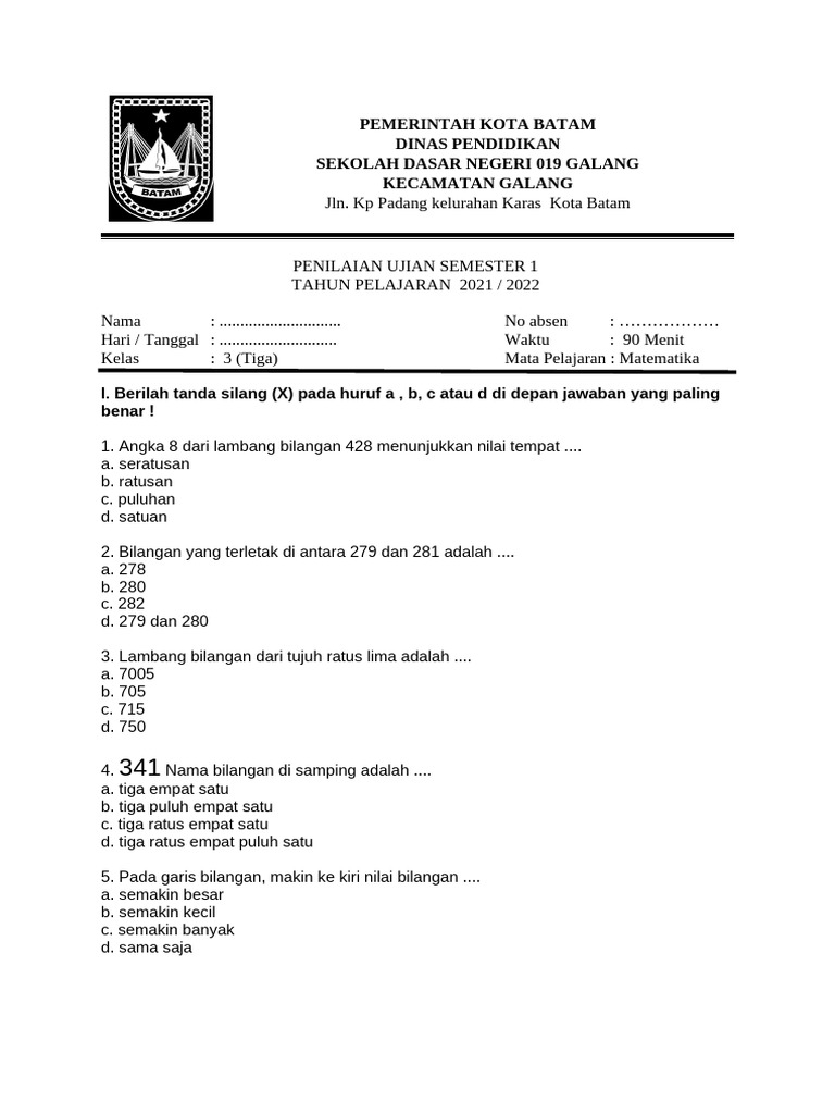 Soal MTK KLS 3 | PDF