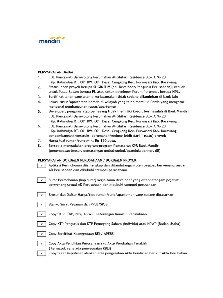 Pengajuan PKS Bank Mandiri | PDF