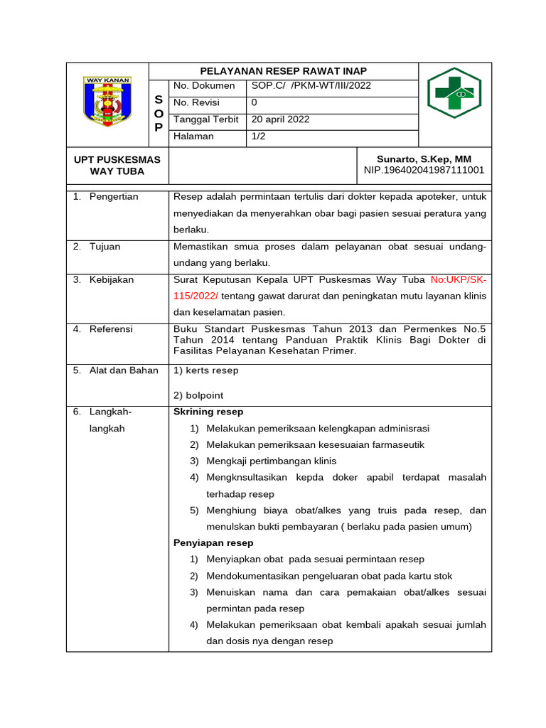 sop penulisan resep | PDF