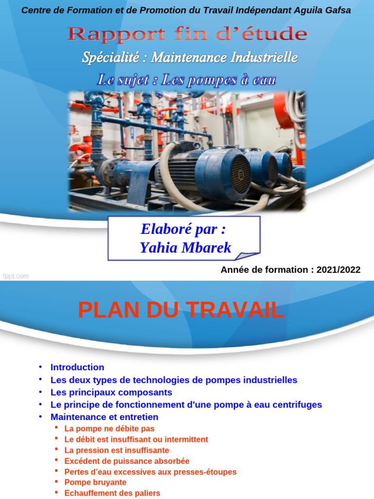 PFE - Les Pompes À Eau - Yahia Mbarek | PDF | Pompe | Soupape