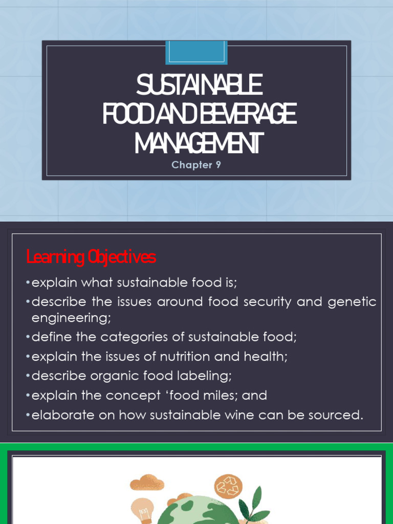 Chapter 9 - Sustainable F&B Management | PDF | Organic Farming | Organic Foods
