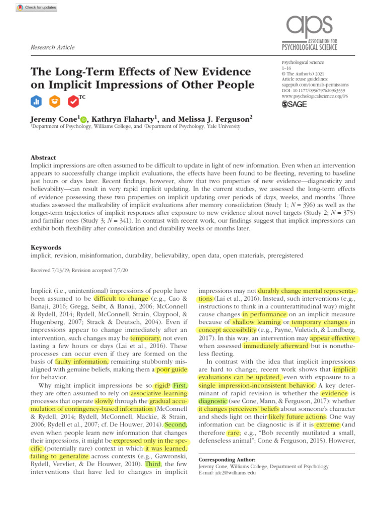 Cone-Flaharty Impressions | PDF | Cognition | Psychology