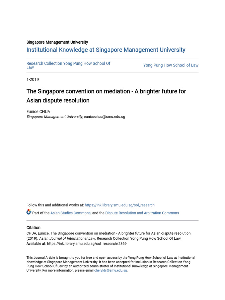 The Singapore Convention On Mediation - A Brighter Future For Asi | PDF ...