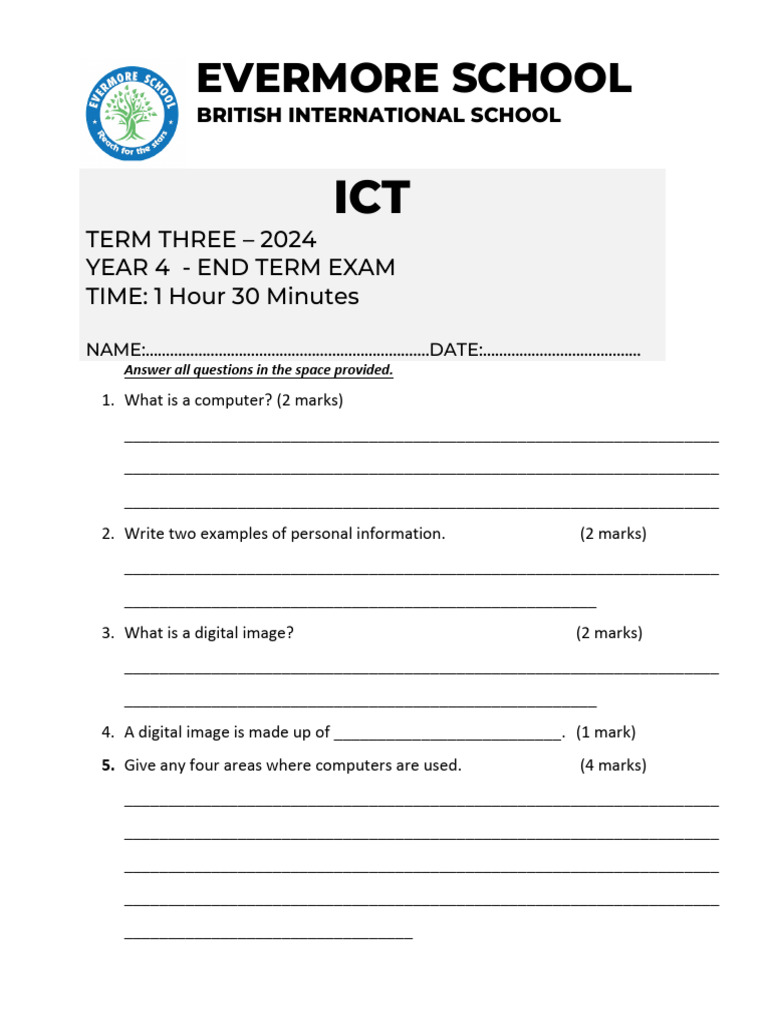 Year 4 ICT END TERM 3 EXAM | PDF | Cyberbullying | Cursor (User Interface)