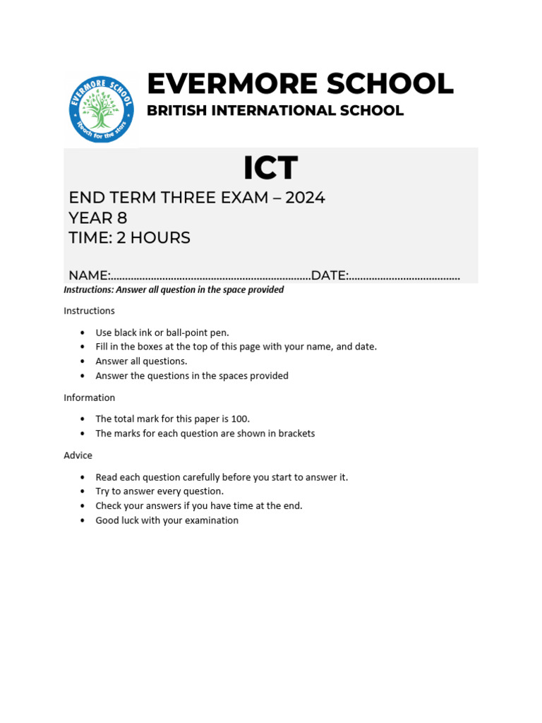 Year 8 ICT End Term 3 2024 | PDF | Bit | Microsoft Excel