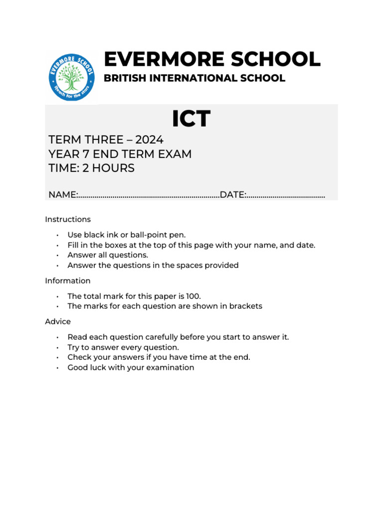 Year 7 End Term 3 ICT | PDF | World Wide Web | Internet & Web Year 7 End Term 3 ICT | PDF | World Wide Web | Internet & Web