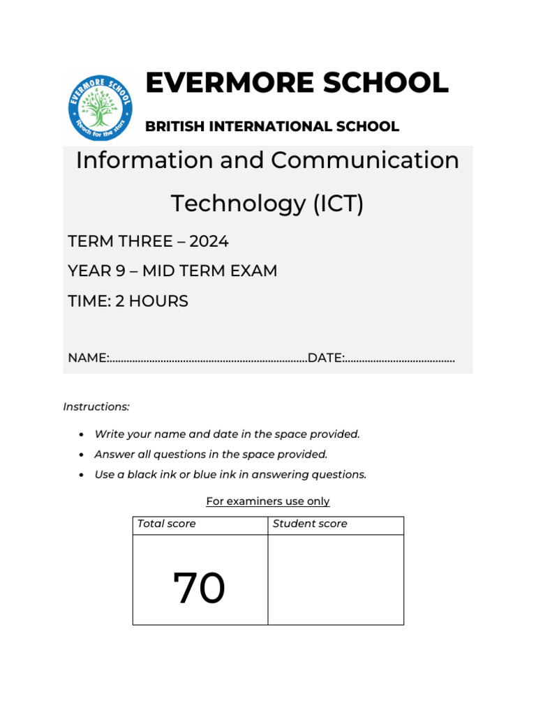 Year 9 ICT Mid Term 3 2024 | PDF | Input/Output | Computer Data Storage