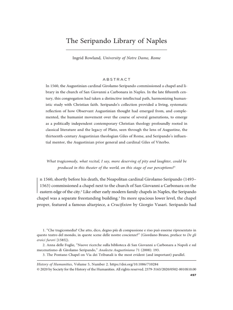 Rowland "The Seripando Library of Naples" | PDF | Naples