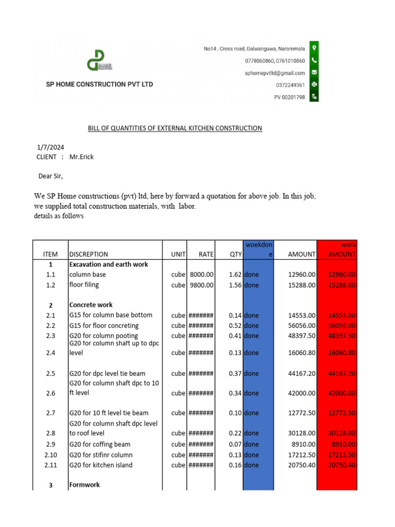 External Kitchen Construction Progress Bill | PDF | Architectural ...