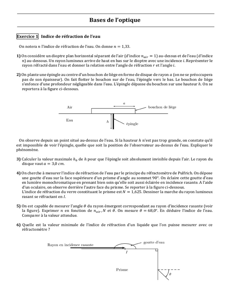 DM1 Optique | PDF | Indice de réfraction | Réfraction