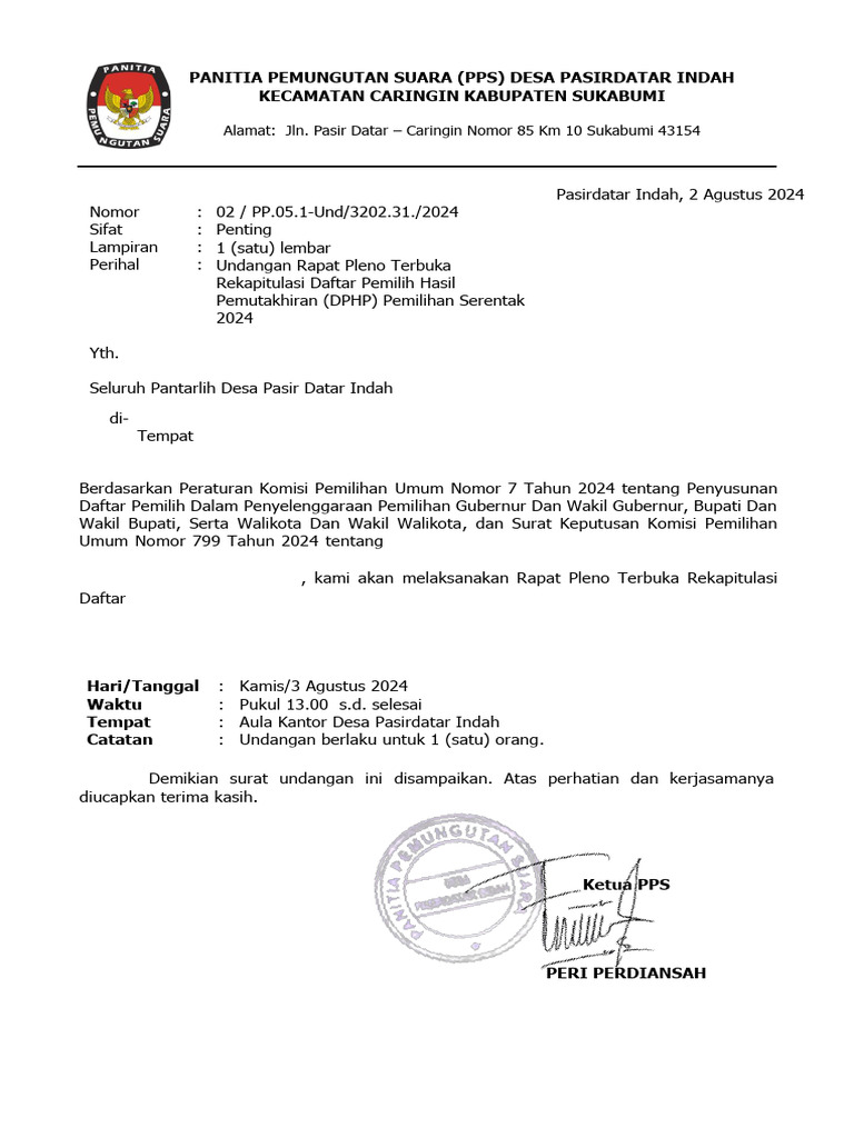 Undangan DPHP PANTARLIH | PDF