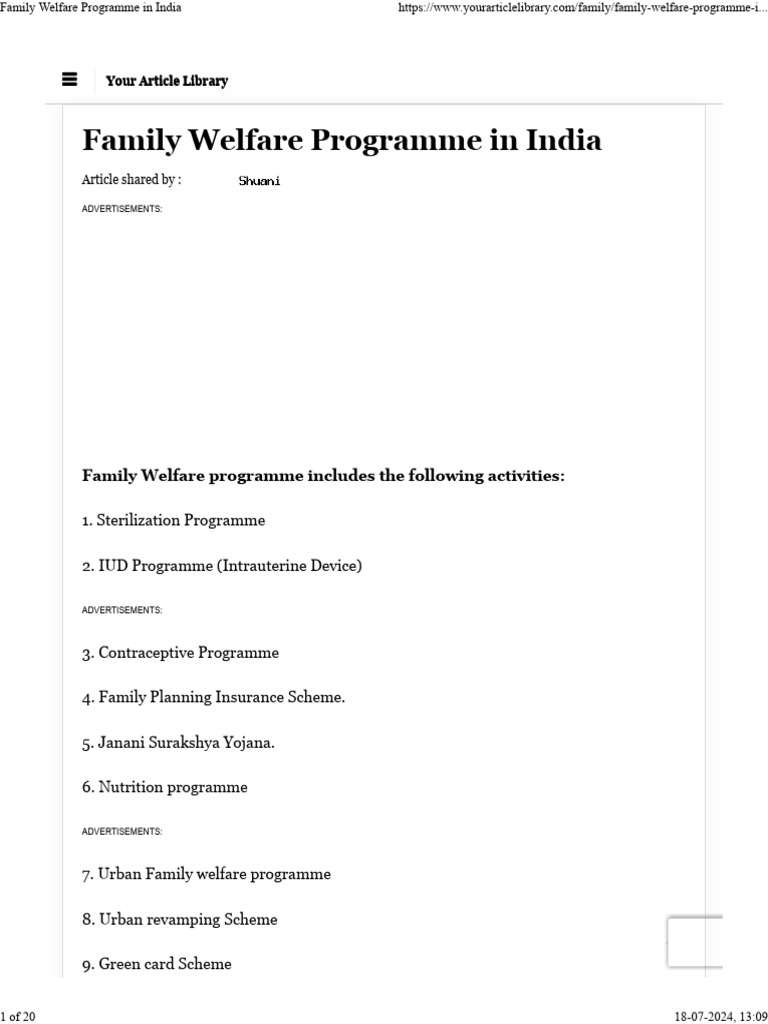 Overview of Family Welfare Services | PDF | Infant Mortality | Family ...