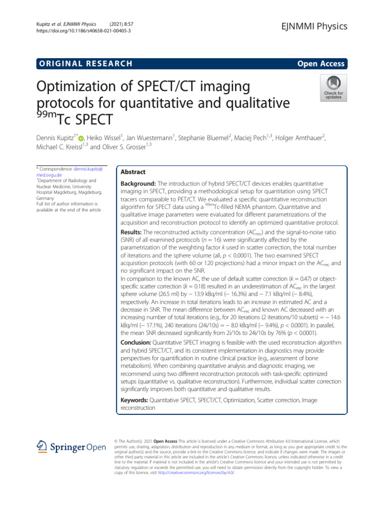 Optimization of SPECT/CT Imaging Protocols For Quantitative and ...