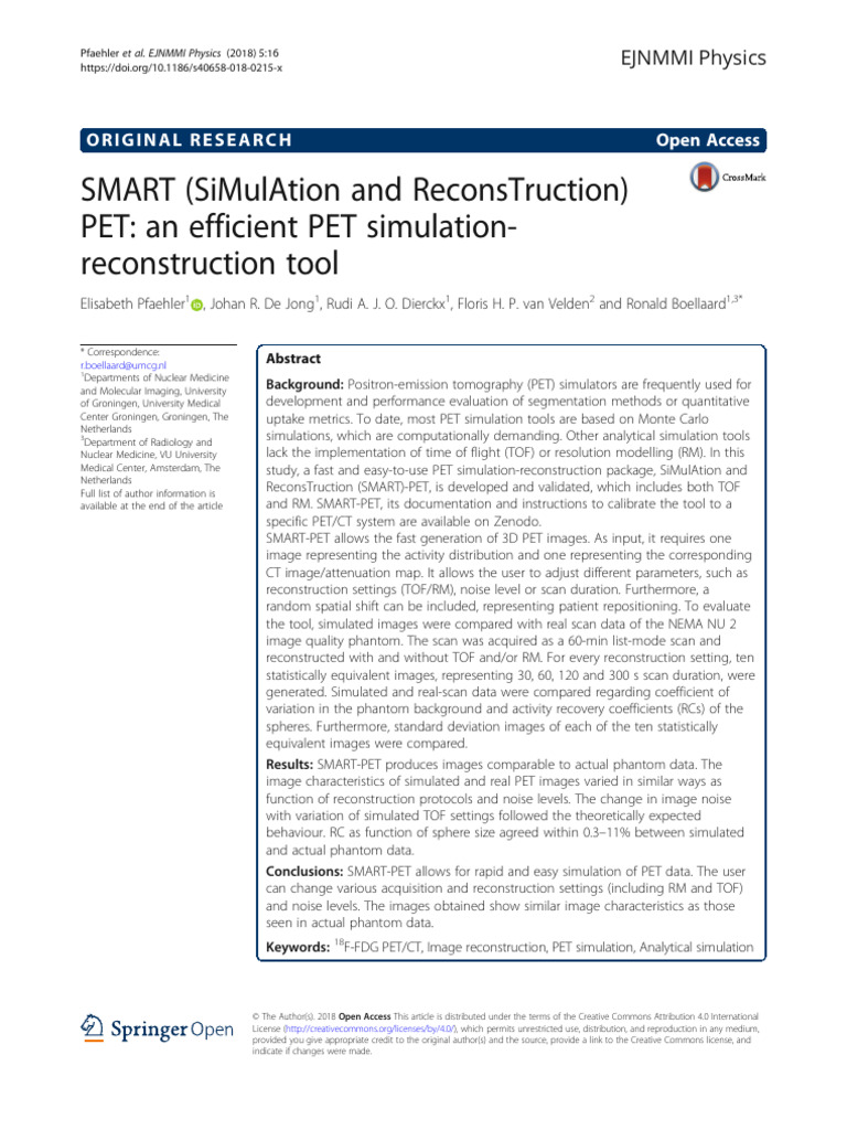 Smart (Simulation and Reconstruction) Pet: An Efficient Pet Simulation-Reconstruction Tool | PDF ...