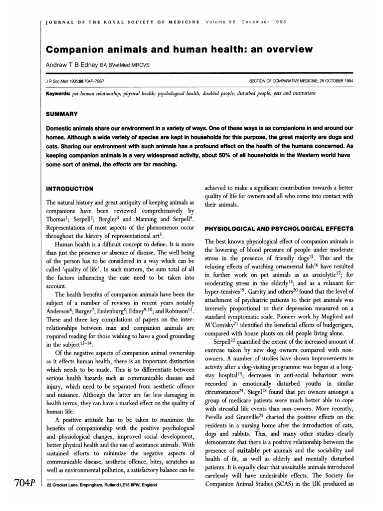 Companion Animals and Human Health - An Overview | PDF | Pet | Dogs