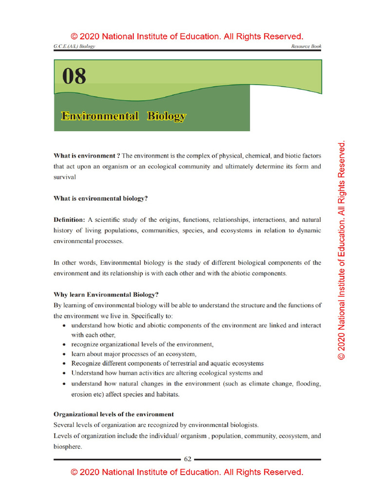 Unit 08 Environmental Biology English | PDF