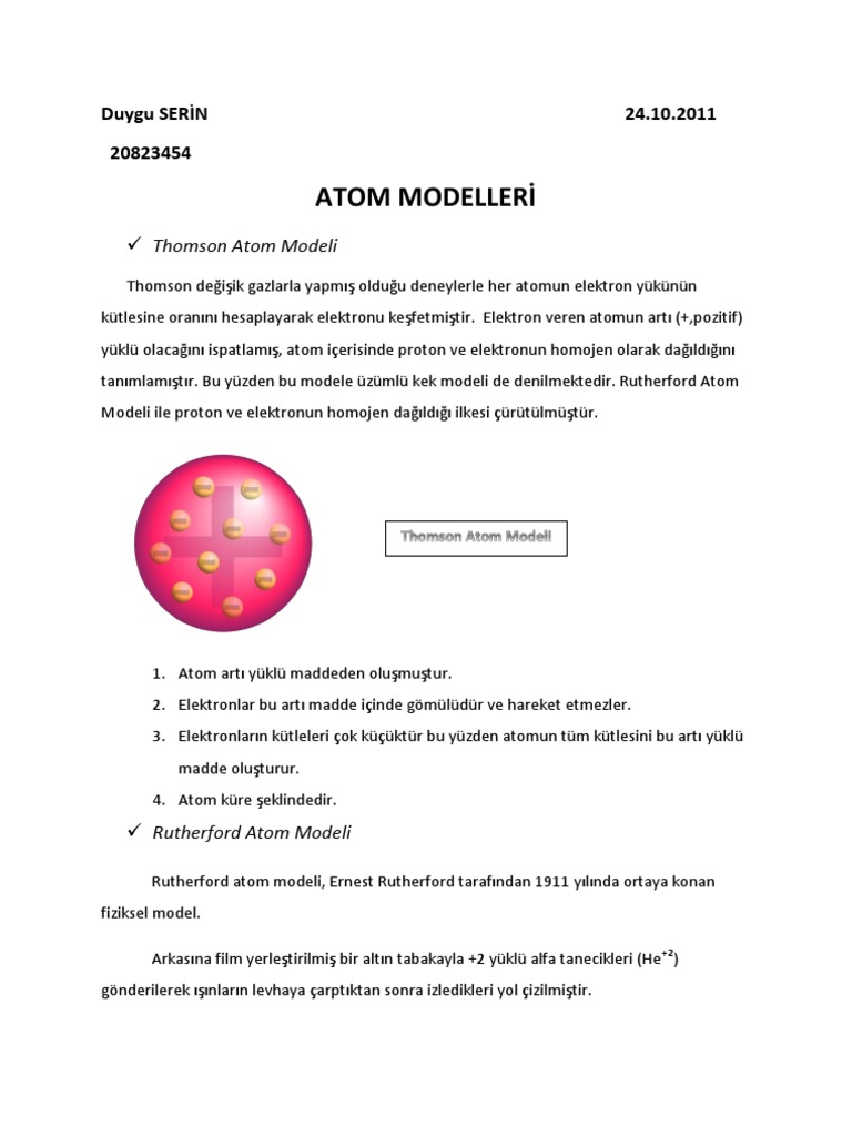 Atom Modelleri̇ | PDF