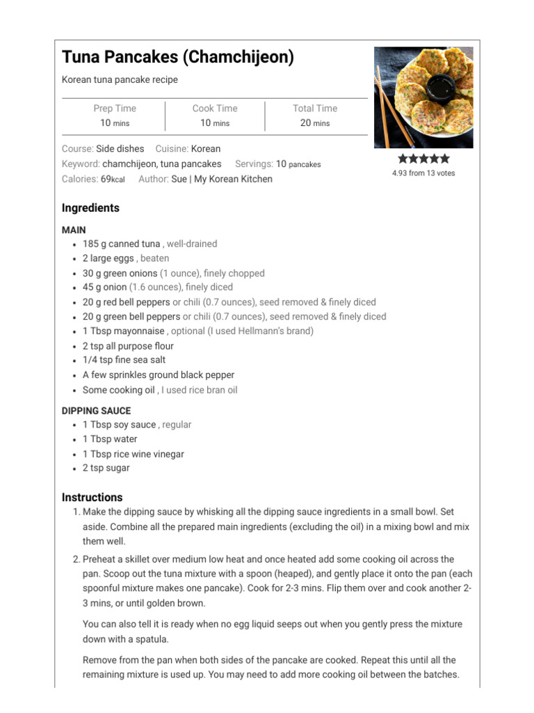 Tuna Pancakes (Chamchijeon) - My Korean Kitchen | PDF | Cooking ...