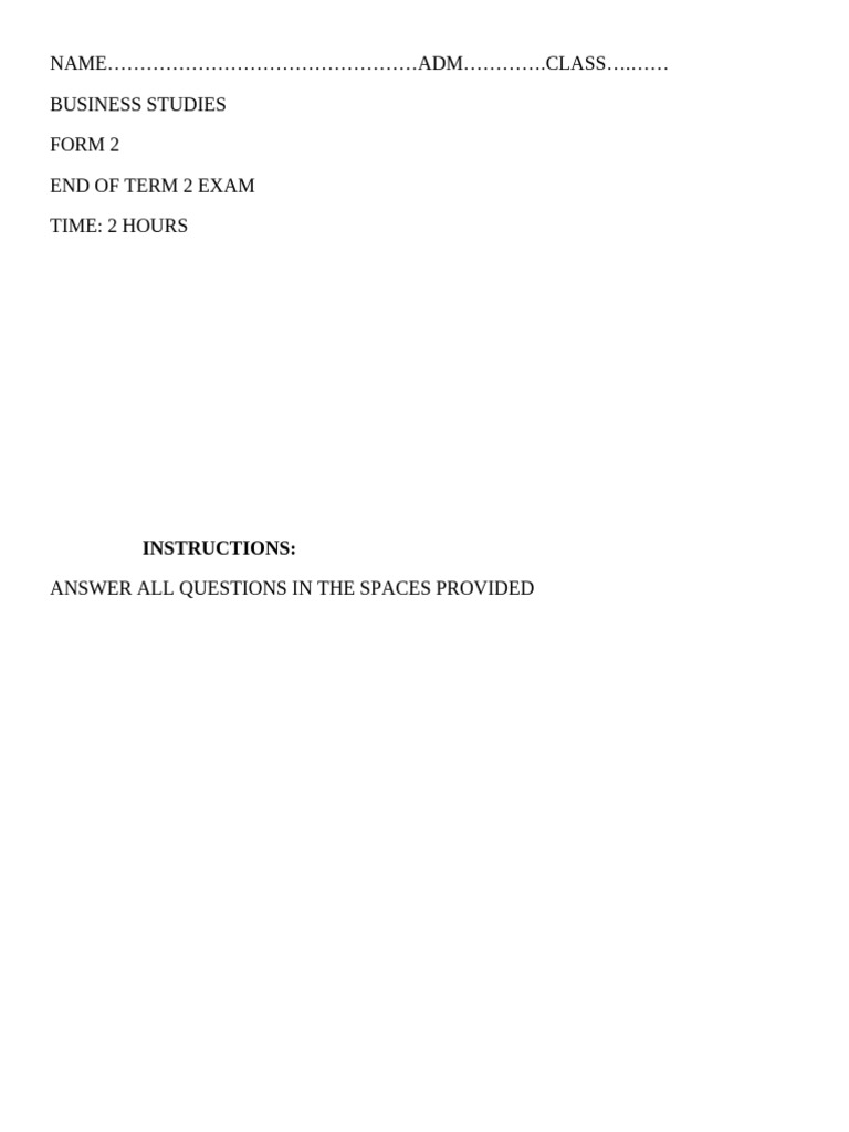 Business Studies F2T2 QS | PDF | Business | Business Process