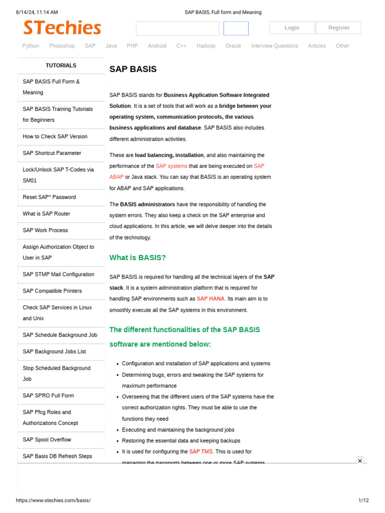 SAP BASIS, Full Form and Meaning | PDF | Databases | Information ...