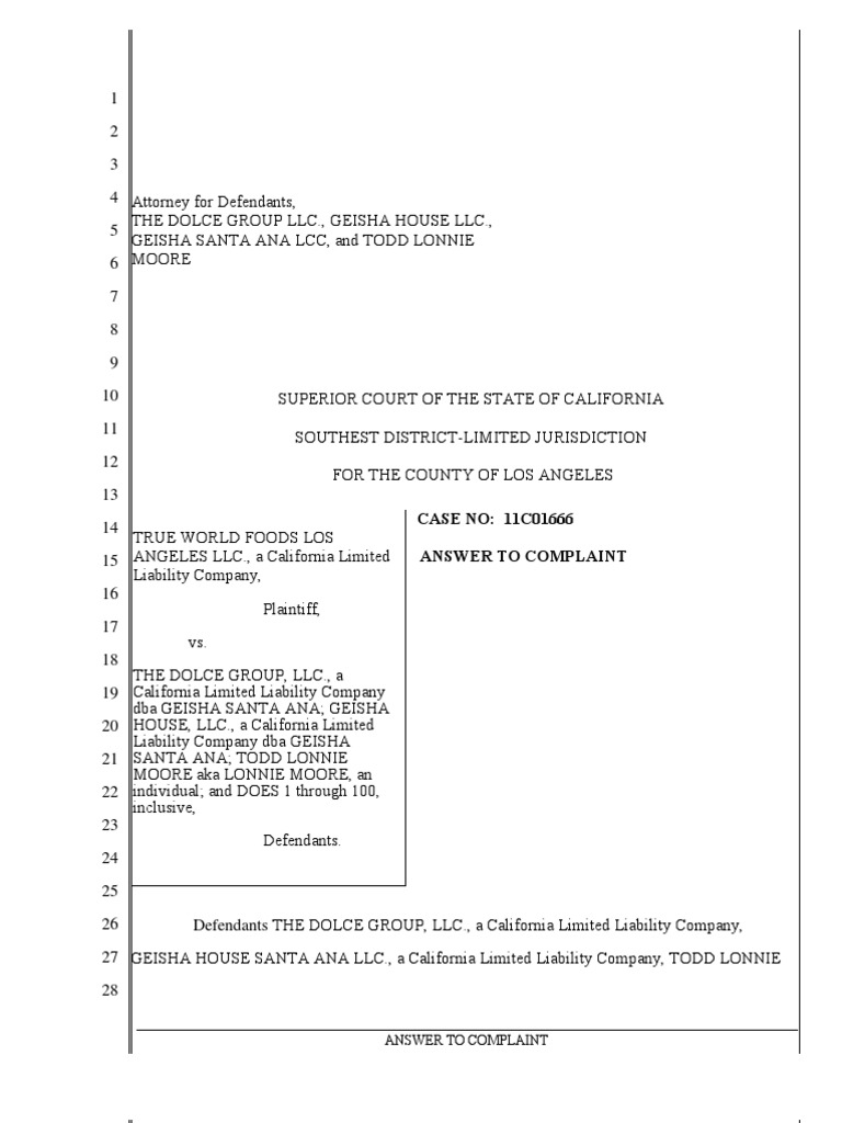 Defendants' Answer to Complaint | PDF | Affirmative Defense | Cause Of Action