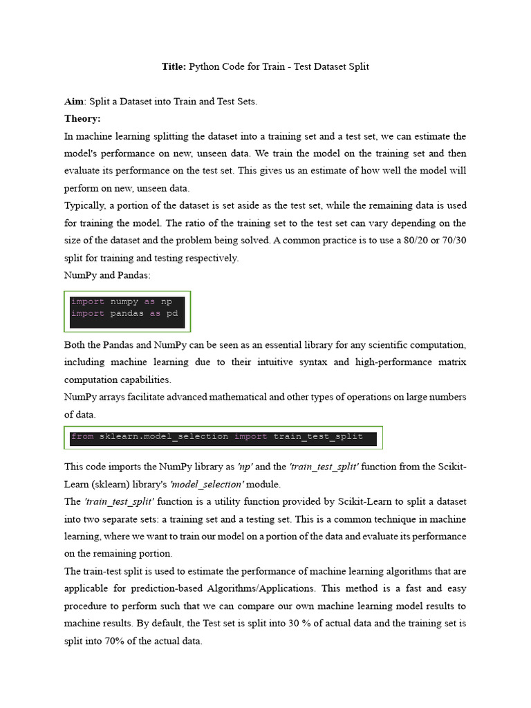 Train-Test Split in Python with Sklearn | PDF | Parameter (Computer ...