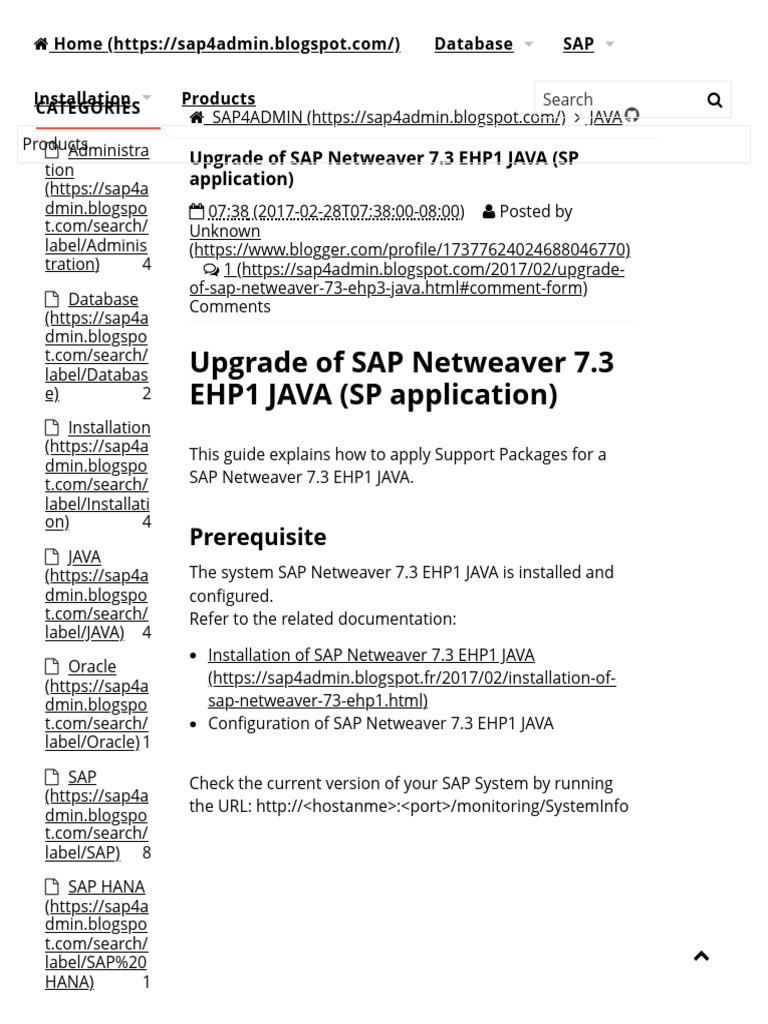 Upgrade Of Sap Netweaver 7 3 Ehp1 Java Sp Application Sap4admin