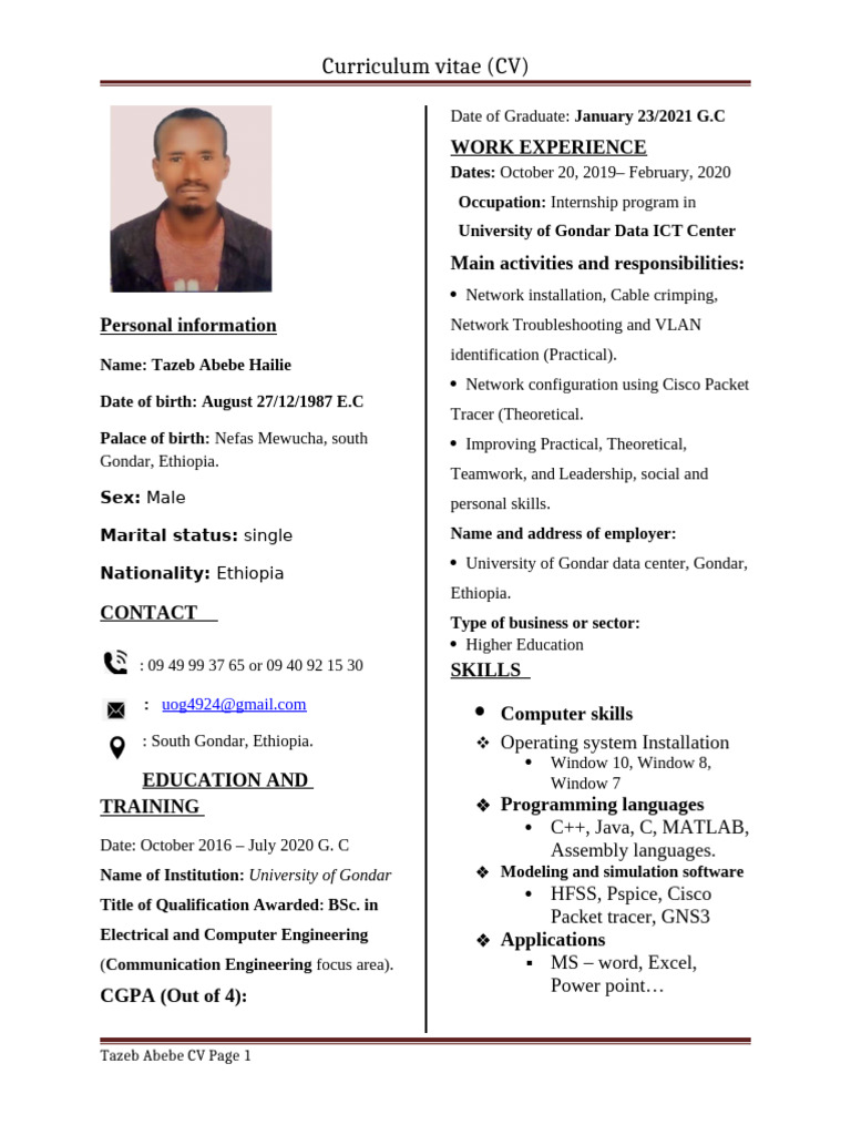 Tazeb CV 2021 | PDF | Computer Network | Computer Engineering