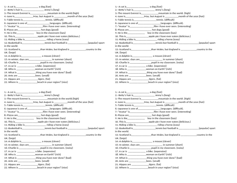 Comparison of Adjectives-Thursday 8th Grade | PDF | Animals And Humans ...