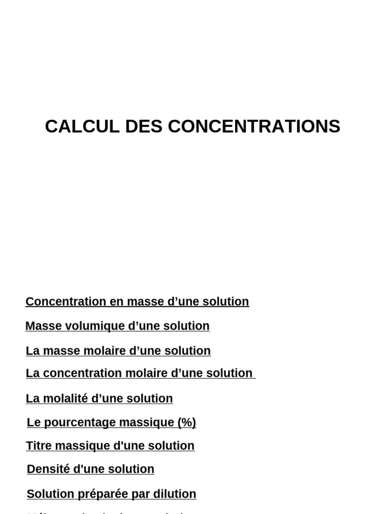 BPL Calcul Concentations | PDF | Concentration molaire | Substances ...