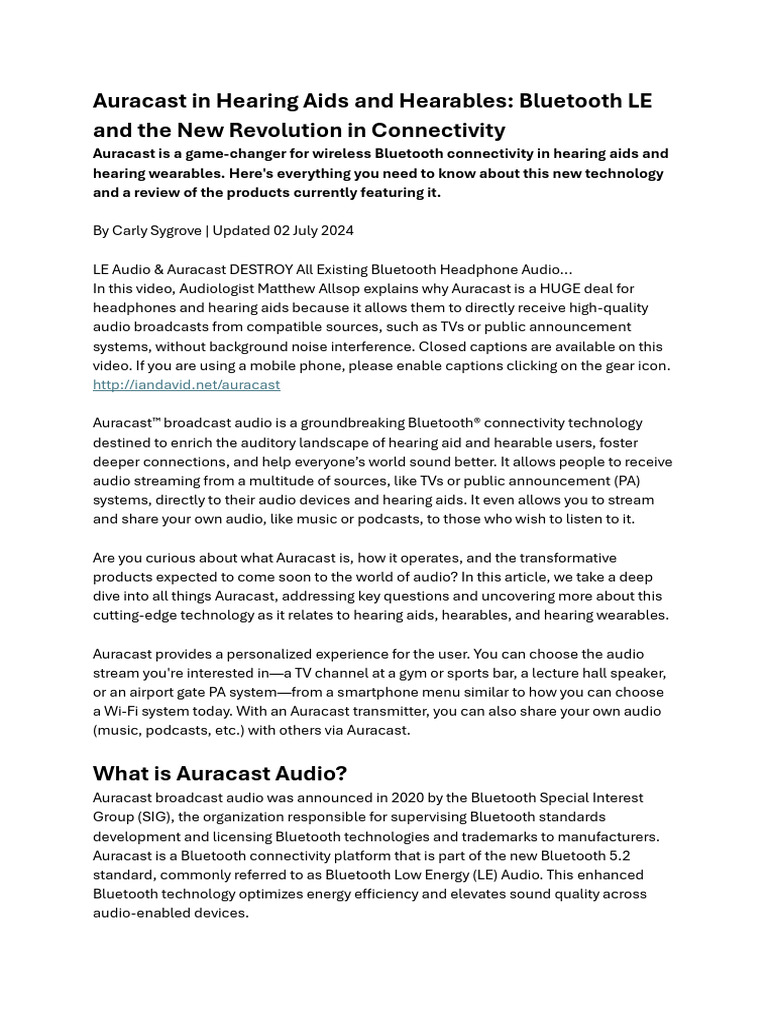 Auracast in Hearing Aids and Hearables | PDF | Bluetooth | Hearing Aid