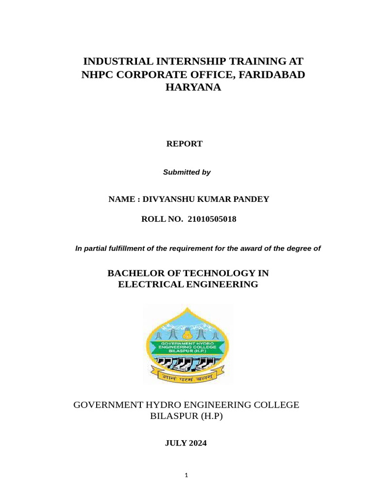 Training Report Divyanshu | PDF | Dam | Electric Power Transmission