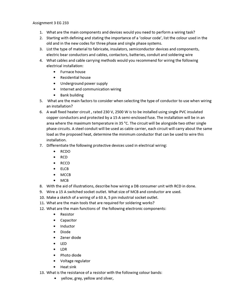 Eg 233 Assingment 2 2017 | PDF | Capacitor | Electrical Wiring