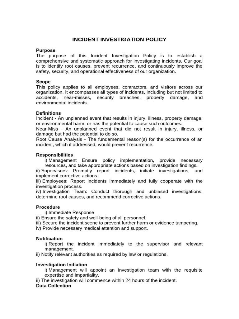 Incident Investigation Policy Overview | PDF