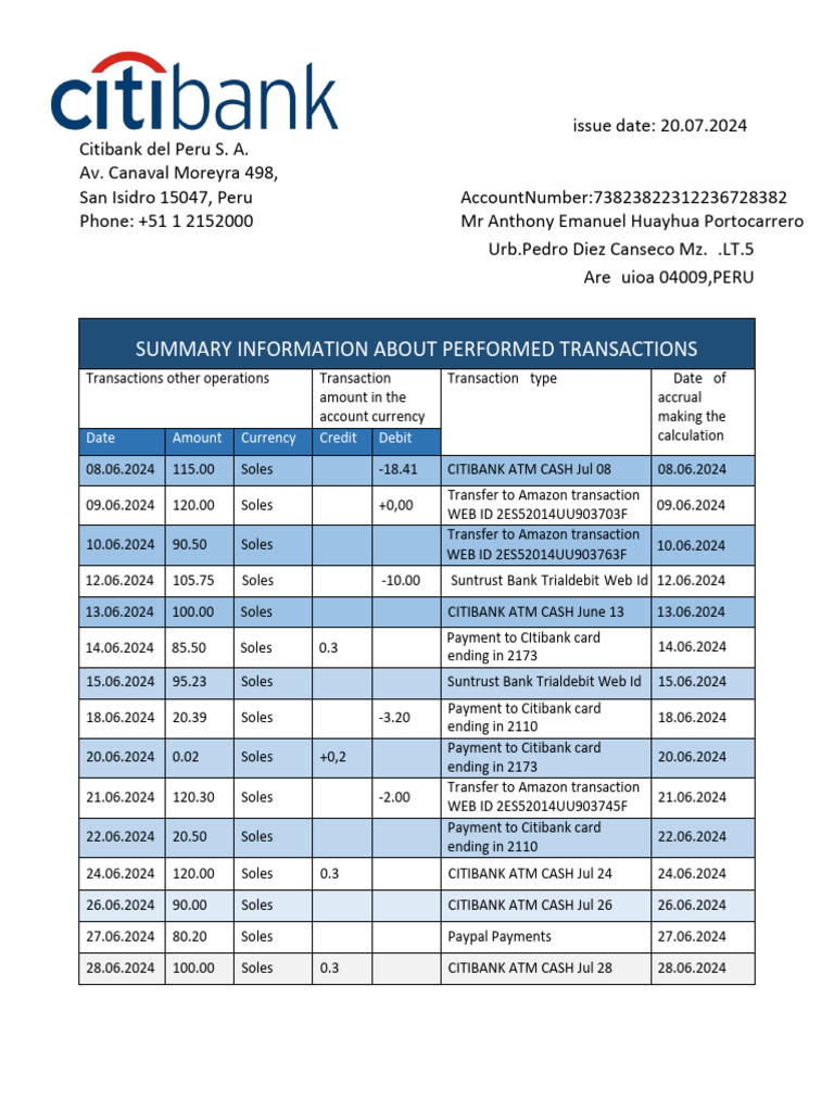 Peru Citibank | PDF | Cash | Payments