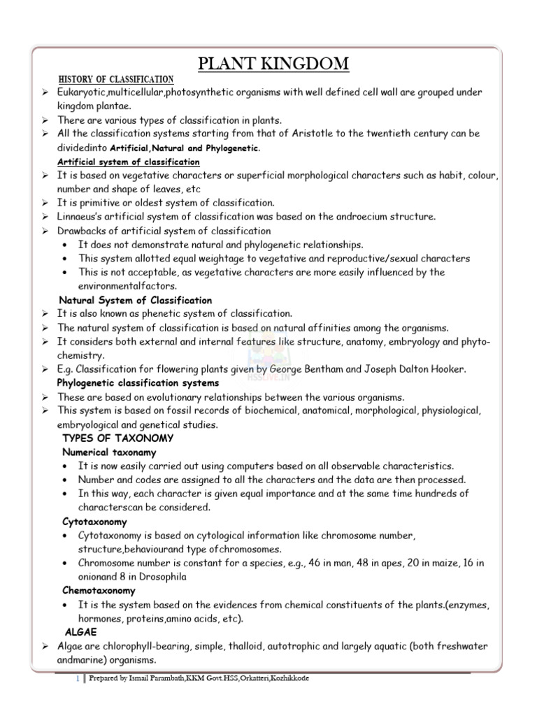Hsslive Xi Botany Plant Kingdom 2 | PDF | Spore | Taxonomy (Biology)