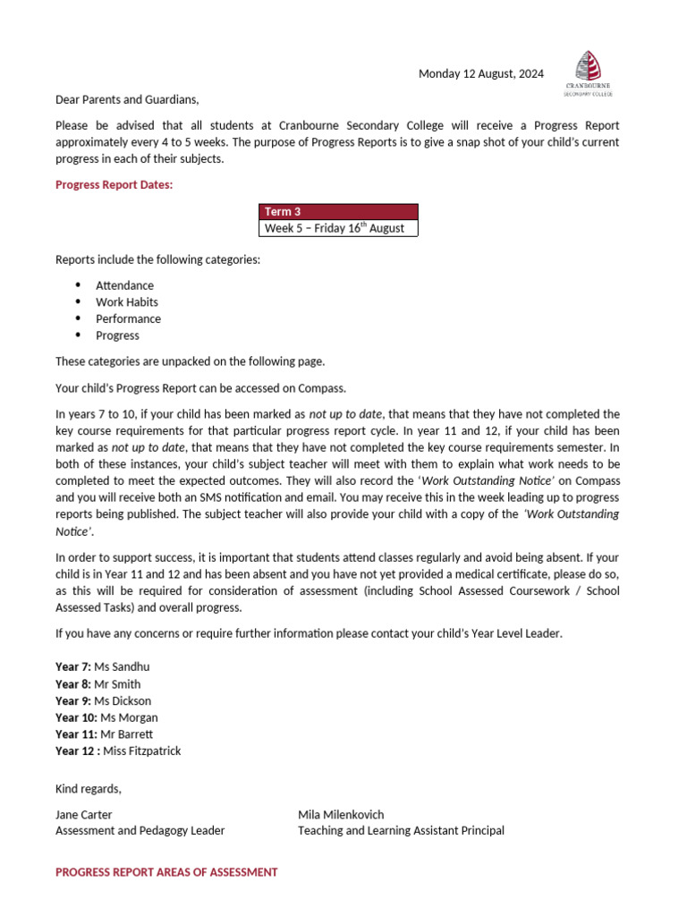 Progress Report Update for Parents | PDF | Education Theory | Human ...
