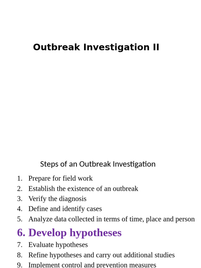 Steps in Outbreak Investigation Process | PDF | Cohort Study | Epidemiology