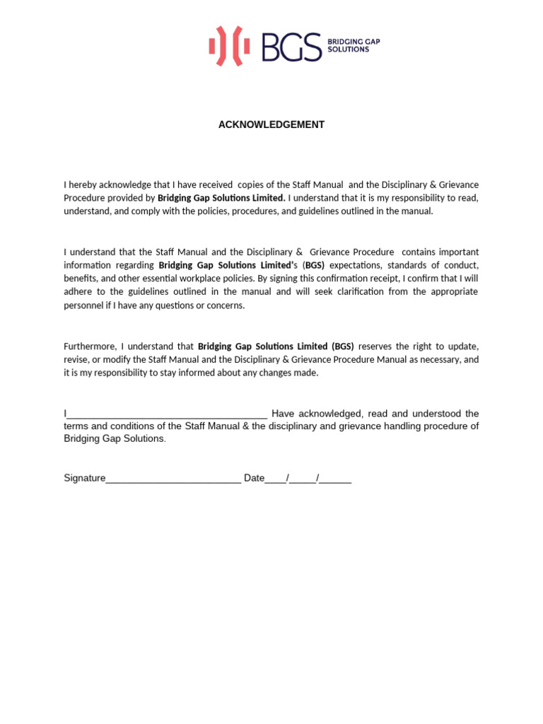 Acknowledgement Form | PDF | Career & Growth | Business